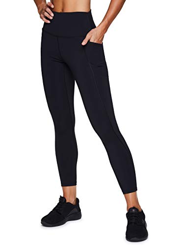 RBX Active Women's 7/8 Gym Legging Squat Proof Ankle Length Workout Yoga Legging with Pockets High Waisted Moisture Wicking Running Tights with Side Pockets 7/8 Jet Black L
