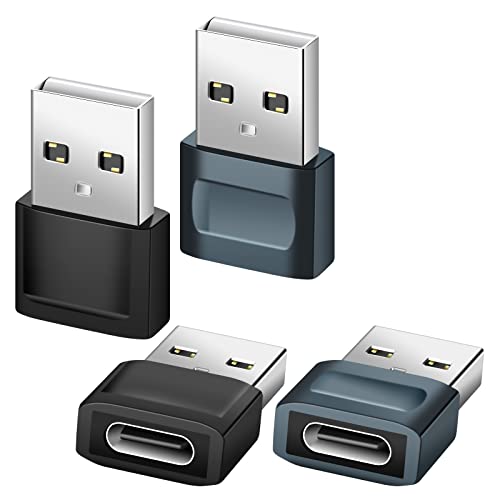 Wteehn 4 Pack USB C to USB Adapter, USB C Adapter, USB Type C Female to USB Male Converter, Type C Adapter, Compatible with Laptops, Power Banks, Chargers