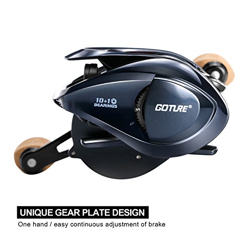 Goture Ares-Max Baitcasting Fishing Reel 22LB Carbon Fiber Drag, 6.3:1 Low Profile Baitcaster Reel with Magnetic Brake System10+1 Shielded Bearings (Left Handle with Cork Knob)