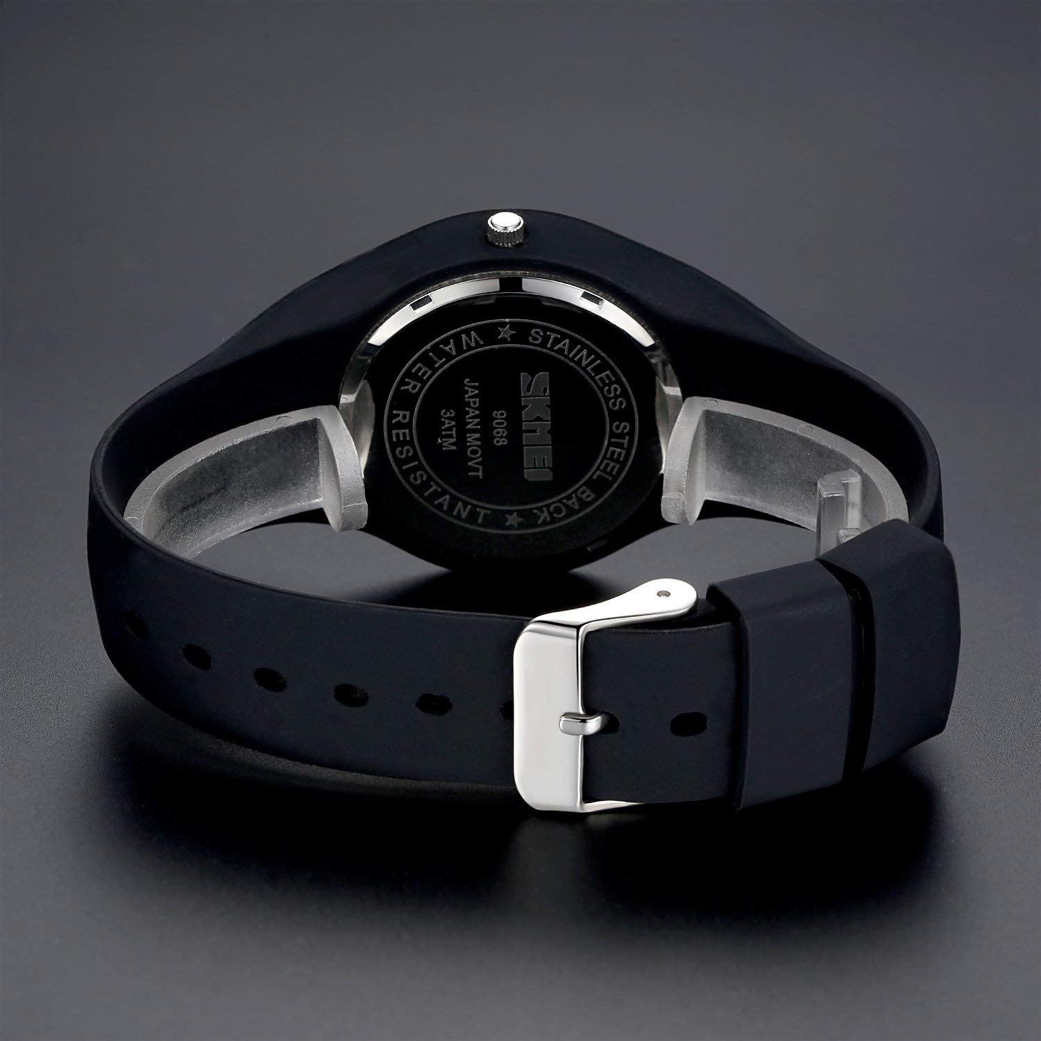 Gosasa Casual Simple Style Silicone Strap women Sports Watches 30M Waterproof (Black White Hands)