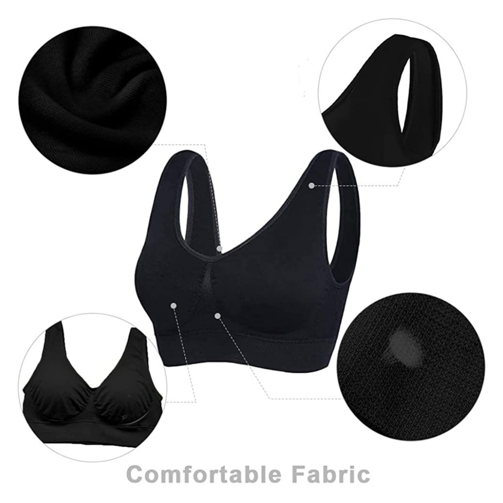 KOERIM 3 Pack Women Wire-Free Sports Bra Seamless Adjustable Running Workout Yoga Bra Breathable