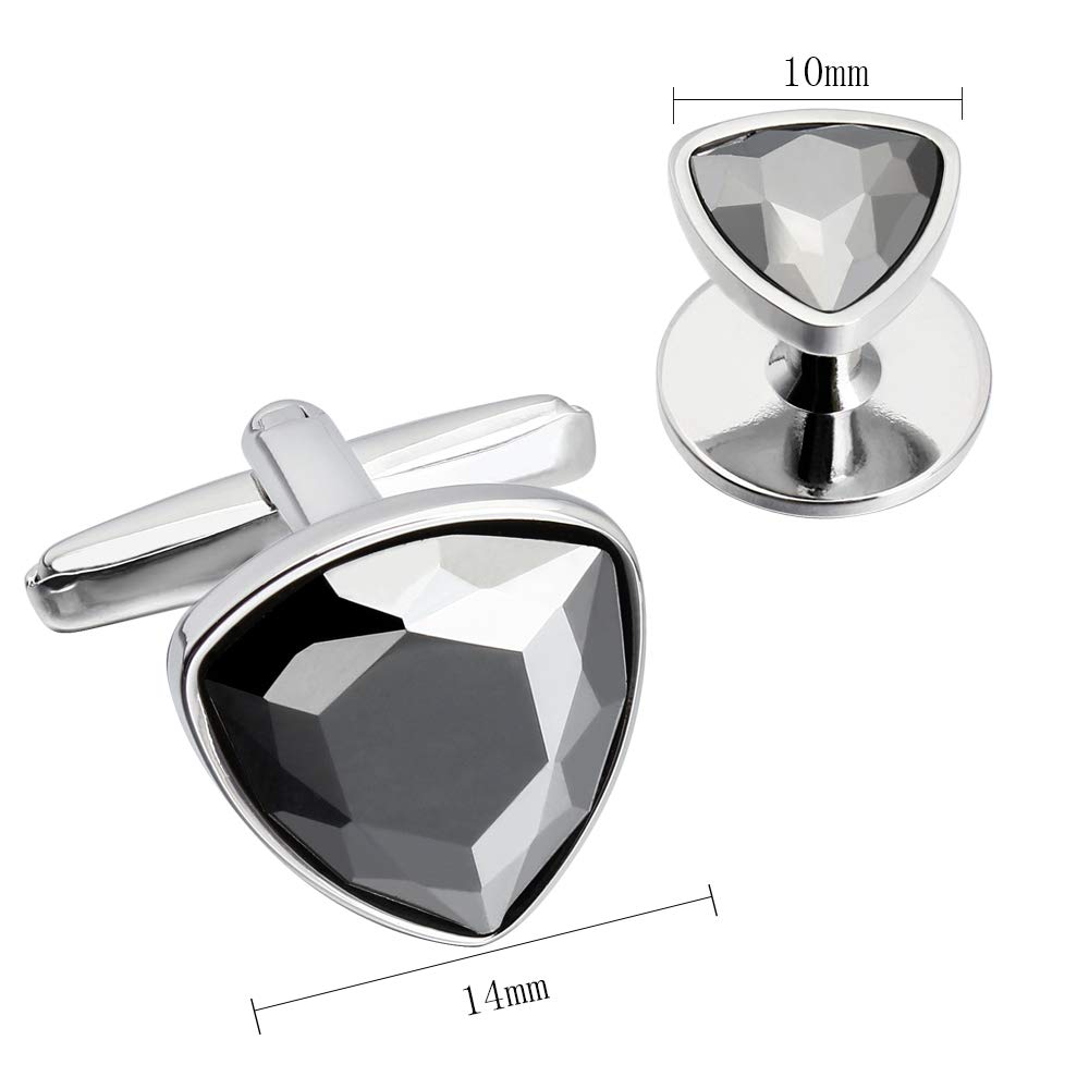Grey Swarovski Crystal Cufflinks and Studs Set for Men Formal Business Wedding Tuxedo Shirts French Shirts