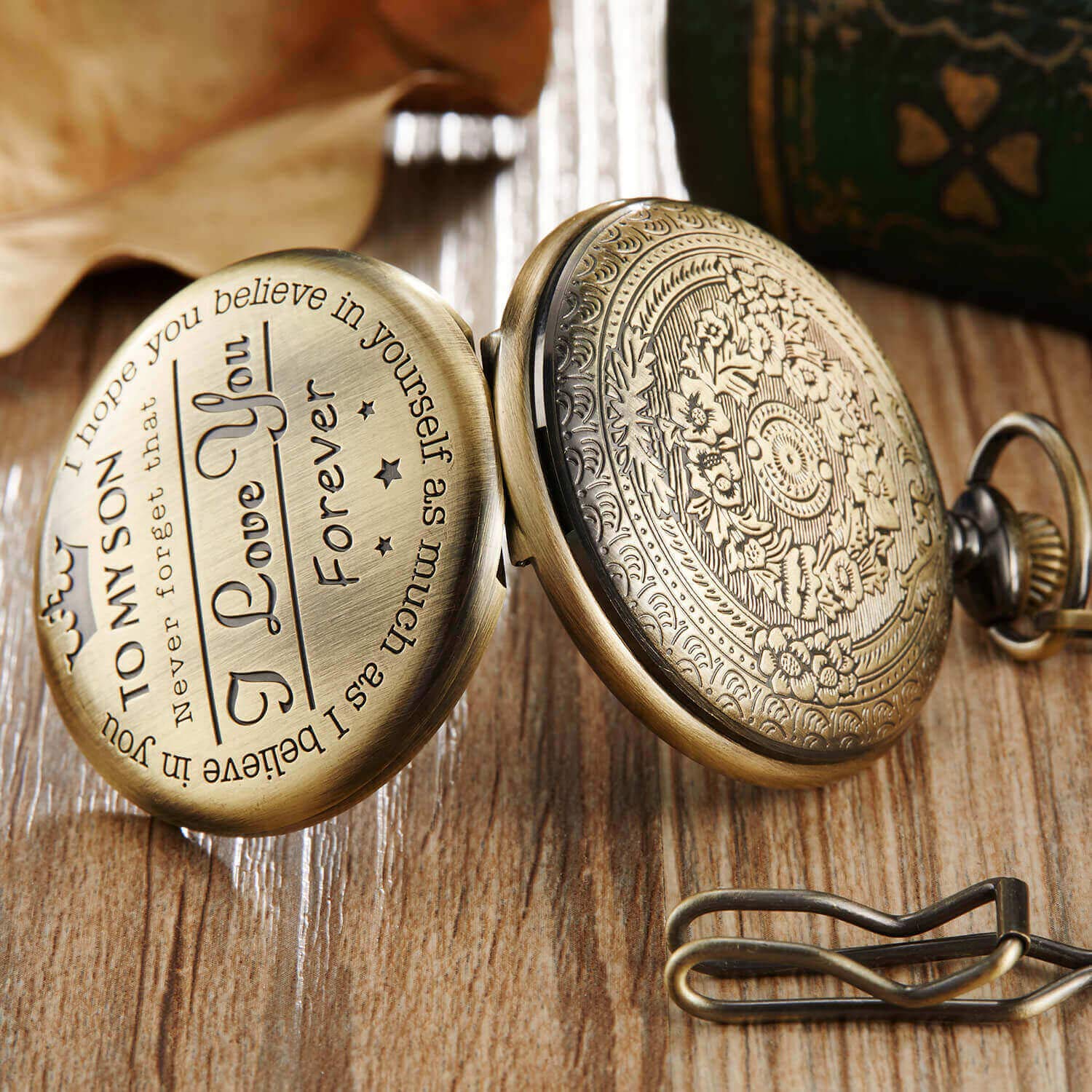GORBEN Bronze Engraved Pocket Watch to Son I Love You Gifts from a Mom Dad Birthday Gift Fob Watches Chains
