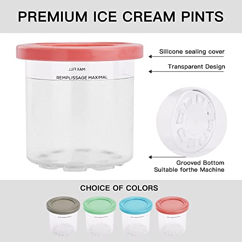 ZYHOONE Ice Cream Pint Containers Replacement for Ninja Creami Pints and Lids,Compatible with NC301 NC300 NC299AMZ Series Ice Cream Maker,with 4 Scoops,Dishwasher Safe Gray/Pink/Green/Blue