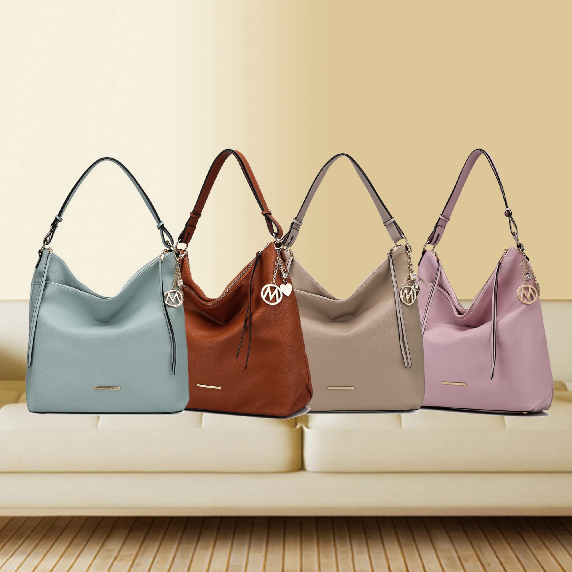 MKF Hobo Bag for Women – PU Leather Shoulder Purse Pocketbook Fashion – Top Handle Multi Pocket Handbag Elise