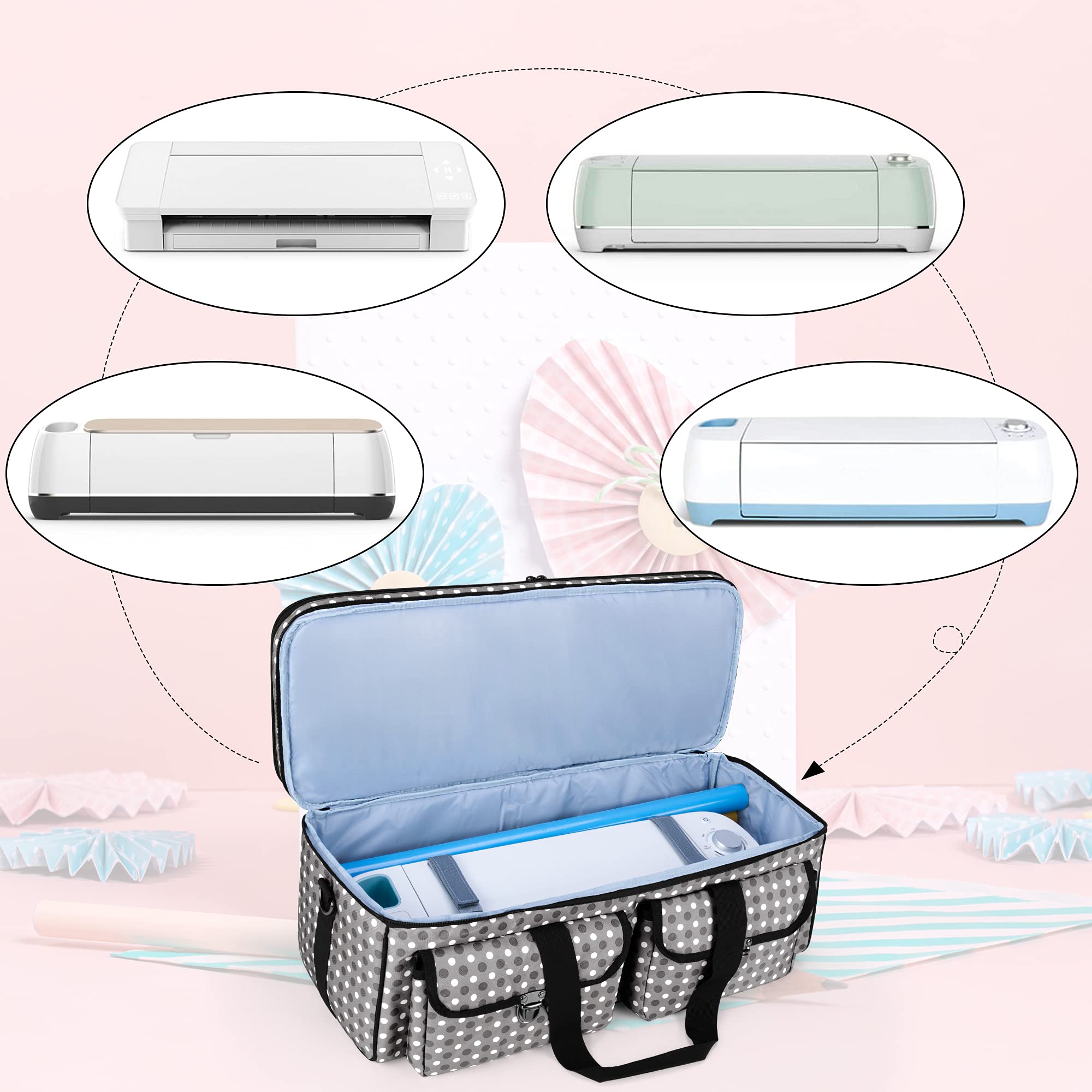 Yarwo Double-Layer Carrying Bag Compatible for Cricut Maker, Cricut Explore Air (Air 2), Silhouette Cameo 4, Travel Storage Case for Die-Cut Machine and Craft Accessories, Dots (Patent Pending)