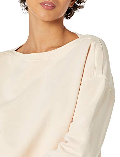 Goodthreads Women's Crop Boat Neck Long Sleeve Heritage Fleece Sweatshirt, Cream/Tan, Small