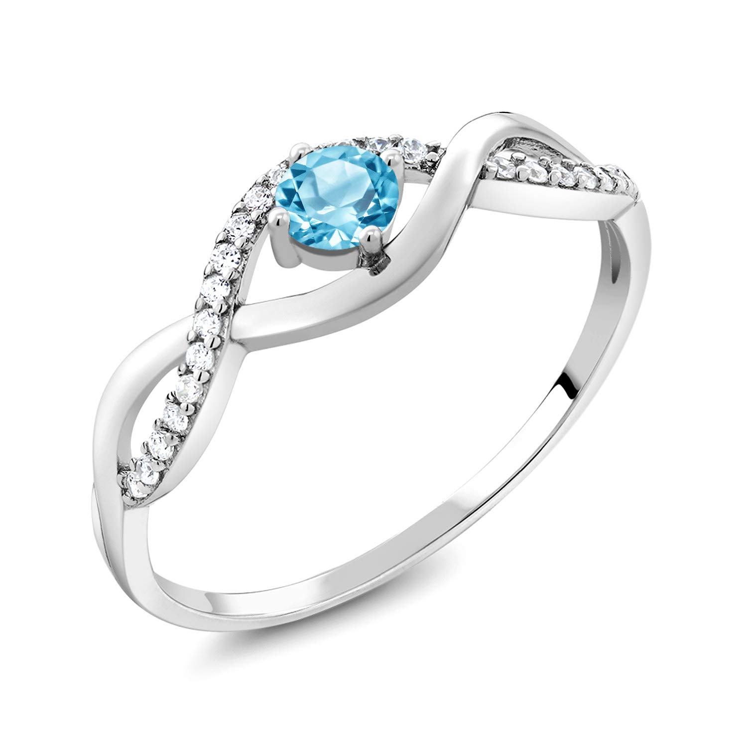 Gem Stone King 925 Sterling Silver 4MM Round Gemstone Birthstone Infinity Ring | Wedding Engagement Anniversary Promise Ring For Women | Size 5,6,7,8,9