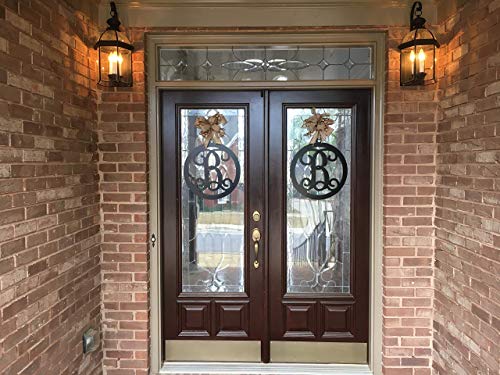 PK Décor Initial Decor for Wall, Metal ACM Initial Sign for Home, 24 inch Script Font, Weatherproof Outdoor Decor, Single Letter Circle Monogram Wreath, QUICK