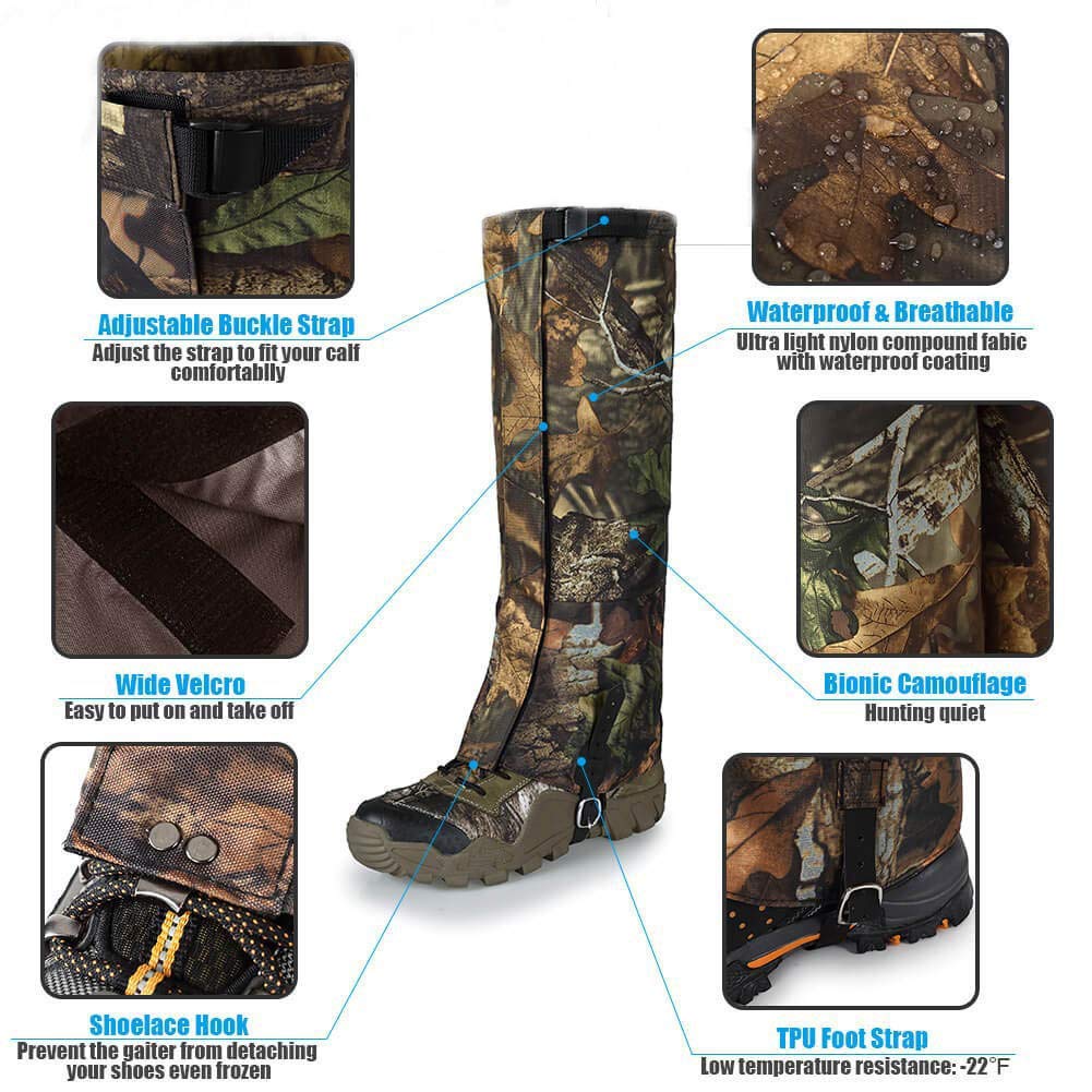 Gaiters Waterproof Snow Gaiters Legging Leg Cover Wraps for Hiking Climbing Outdoor (Camouflage Forest, XL)