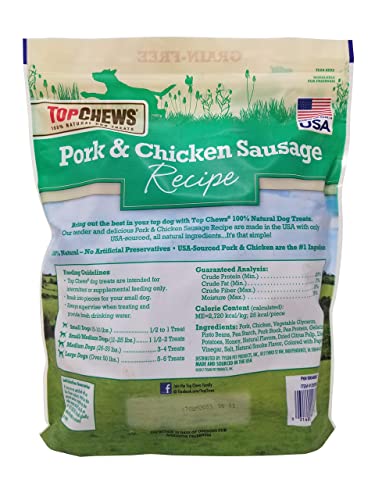 Top Chews Pork & Chicken Sausage Dog Treats 100% Natural 36 OZ