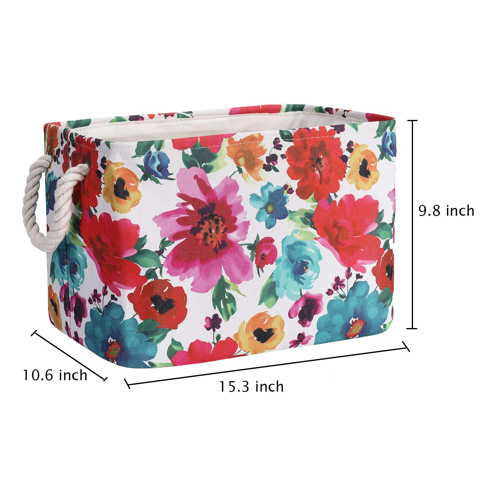 HOKEMP Foldable Storage Bins - 15.3" x 10.6" x 9.8" Fabric Storage Large Basket Set Collapsible Organizer Bin with Handles for Shelves, Closet, Toys, Towels, Laundry (Flower, 3 Pcs)