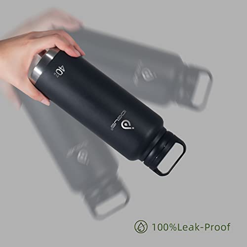 IDEUS Insulated Stainless Steel Water Bottle with 2 Leak-Proof Lids, Thermal Water Flask for Hiking Biking, 40oz, Green