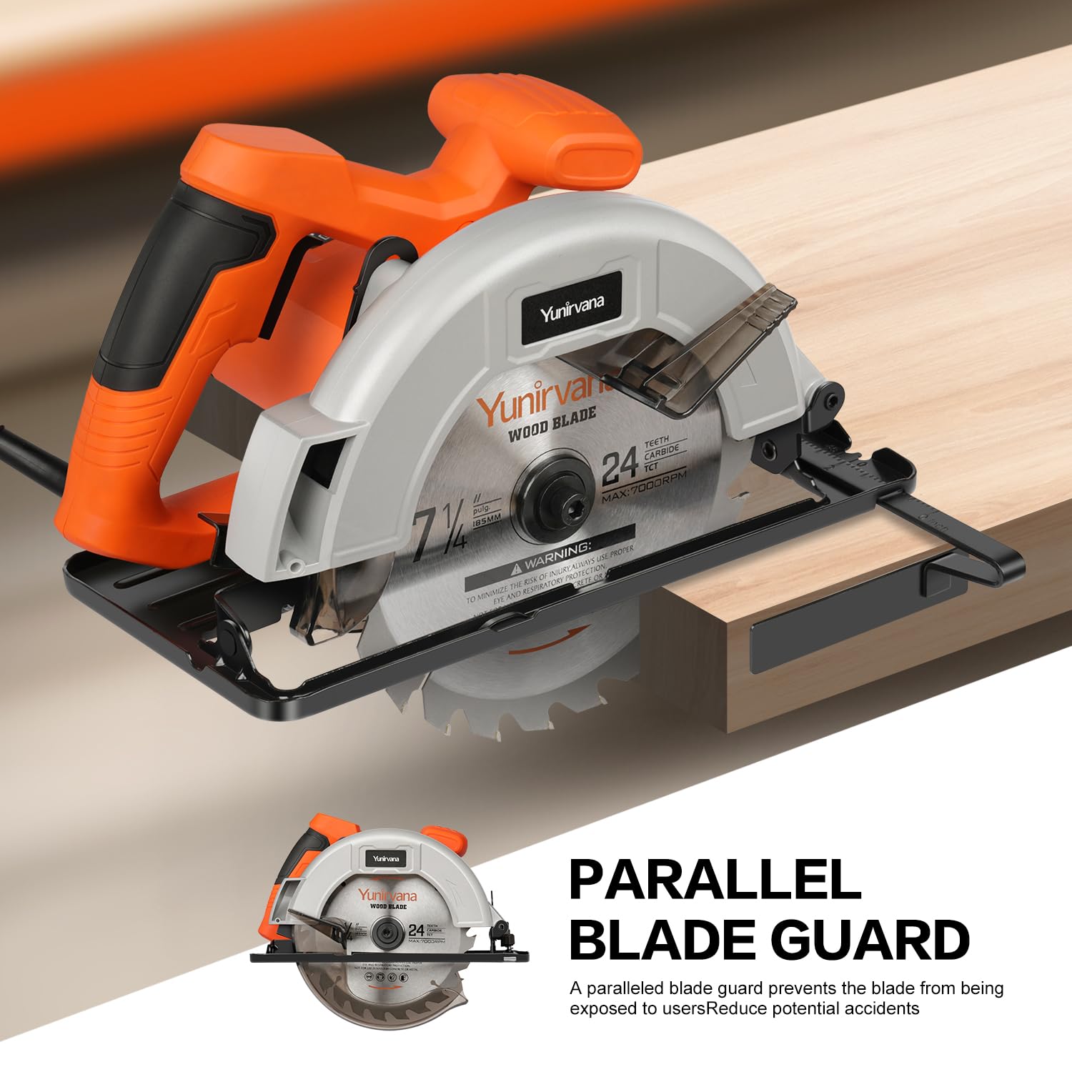 Yunirvana 11 Amp Corded Circular Saw with Circular Saw Blade, 6000RPM, Adjustable Cutting Depth, 7-1/4 Inch Blade, Ideal for Wood and Plastic Cuts, Professional Carpentry Tool for Precision Cutting