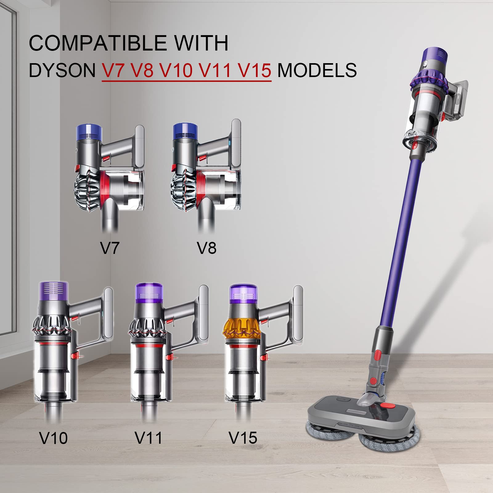 Garbage fighter Electric Mop Head Attachment for Dyson V7 V8 V10 V11 V15 Wireless Vacuum Cleaner Wet & Dry Mop Cleaning Head Floor Brush Replacement Parts