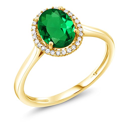 Gem Stone King 10K Yellow Gold 8X6MM Oval Gemstone Birthstone and White Diamond Halo Engagement Ring | Wedding Anniversary Promise Gold Ring For Women | Available In Size 5-10