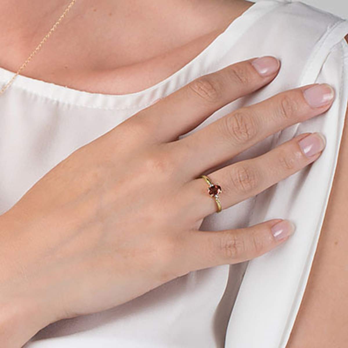 Galaxy Gold GG 14k Solid Gold Ring with Natural Diamonds and Oval-shaped Garnet - Size 11