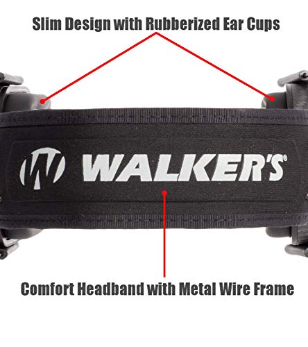Walker's Razor Slim Passive Earmuff - Ultra Low-Profile Earcups - Black