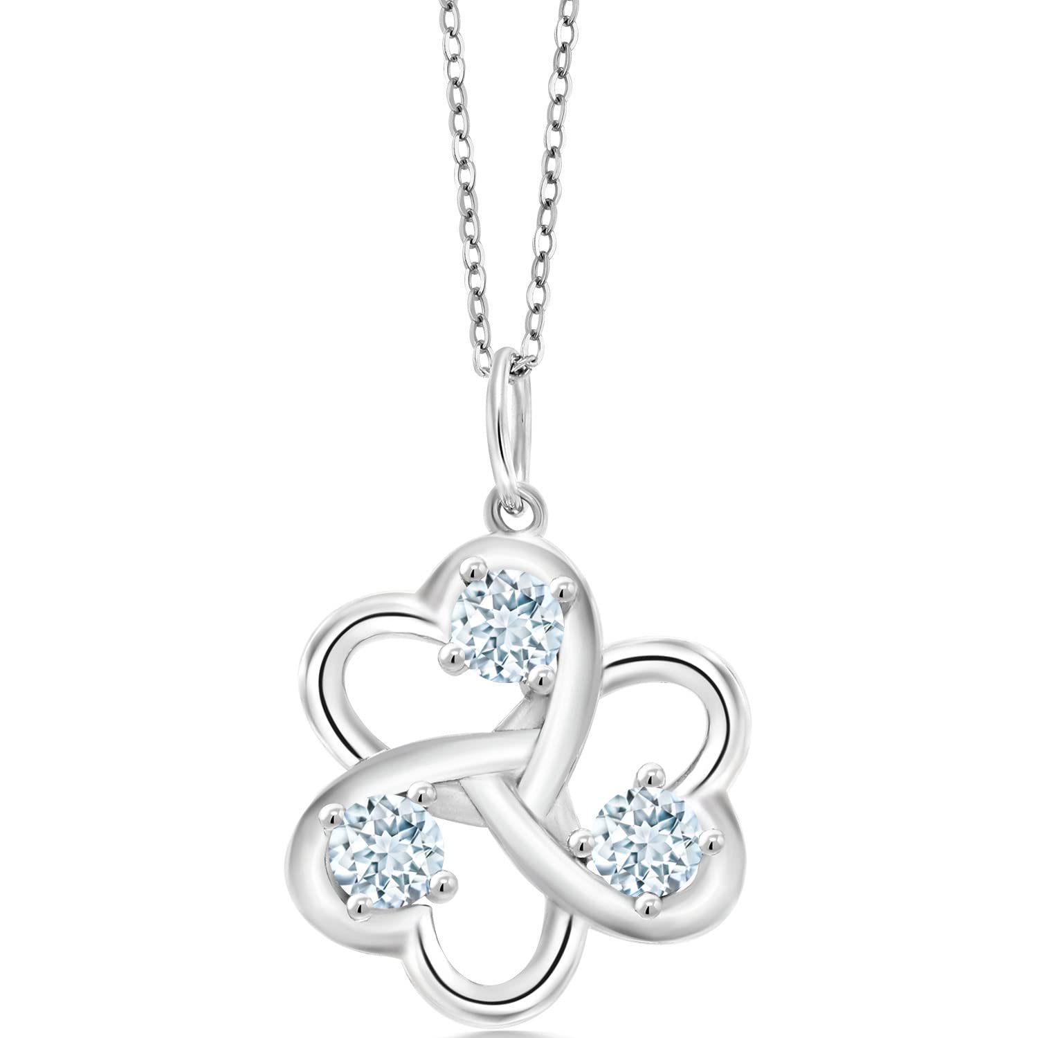 Gem Stone King 925 Sterling Silver 4MM Round Gemstone Birthstone 3 Hearts Interlock Pendant Necklace For Women with 18 Inch Silver Chain