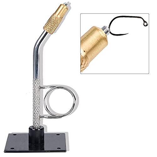 JEROME Portable Fly Tying Vise with Base Rotary C-Clamp Fish Tackle Kit Travel Alloy Fly Fishing Tackles Hook Binding Tool, Silver&black&gold