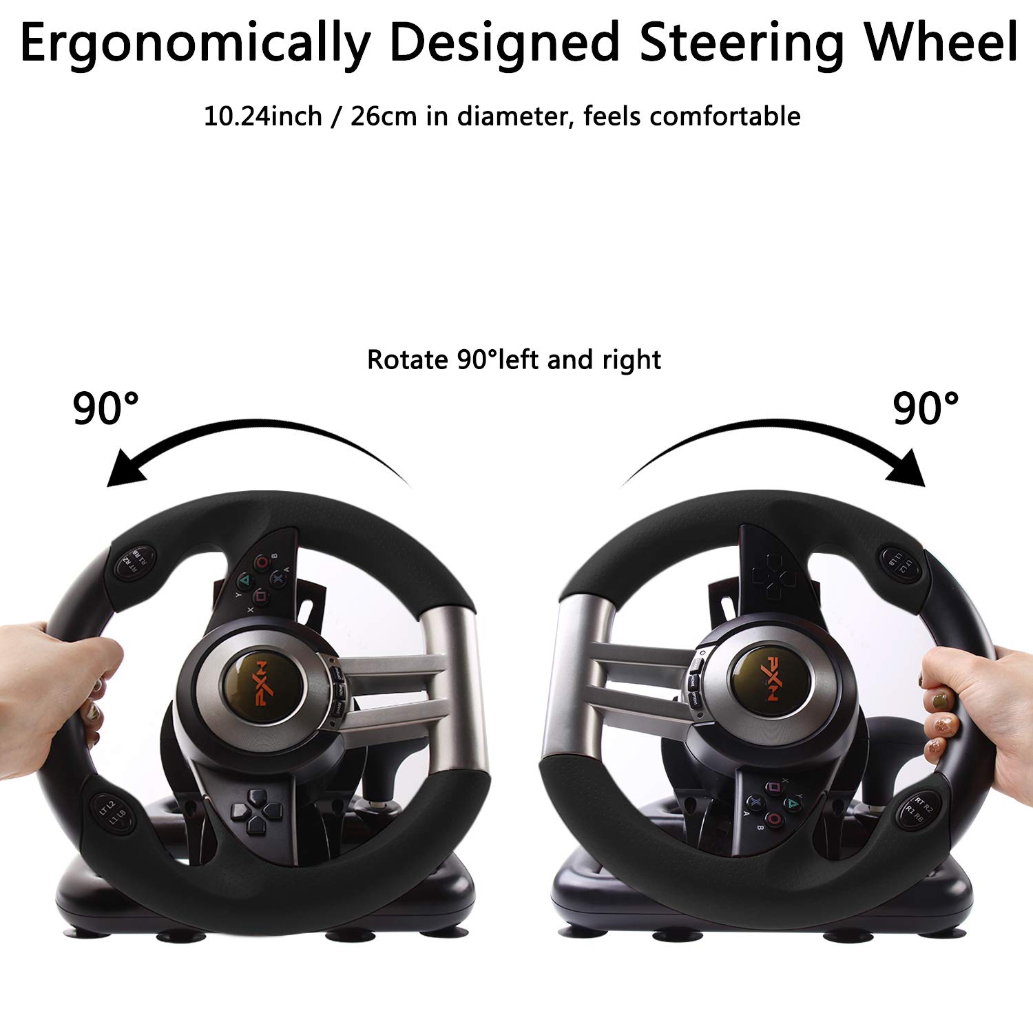 Game Racing Wheel PXN-V3II 180°Competition Driving Wheel USB Sim with Pedals and Shifter,Volante PC Steering Wheel for PS4, PS3, Xbox One, Xbox Series X|S -Black