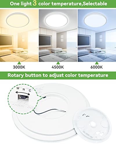 zemty 6Pack 12 Inch LED Flush Mount Ceiling Light, Super Slim 28W 3200lm LED Ceiling Light, 3 Color Temperature in One 3000k/4500k/6000K Round Light Fixture for Bedroom, Kitchen, Dining Room (White)