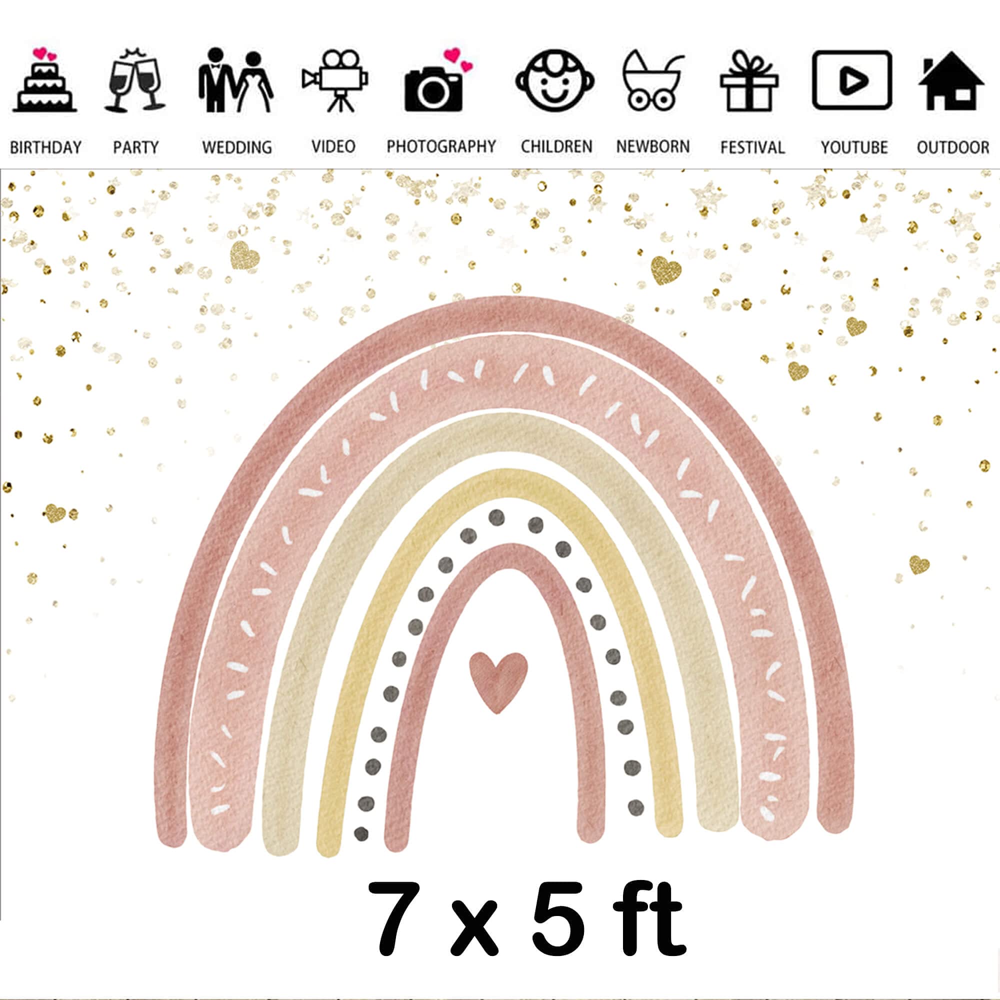HEETON Boho Rainbow Birthday Backdrop Boho Baby Shower Boho Rainbow 1st Birthday Party Supplies Decorations Photo Prop for Girl Boy Baby Background -7 x 5ft