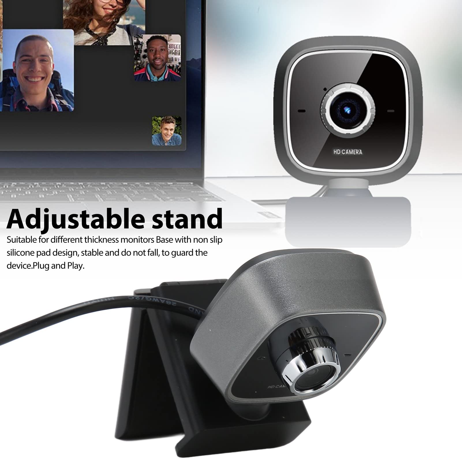 GOWENIC Webcam for PC, USB Camera with Microphone and CMOS Sensor, Plug and Play 720P HD Video Webcam for Calling, Conferencing, Gaming
