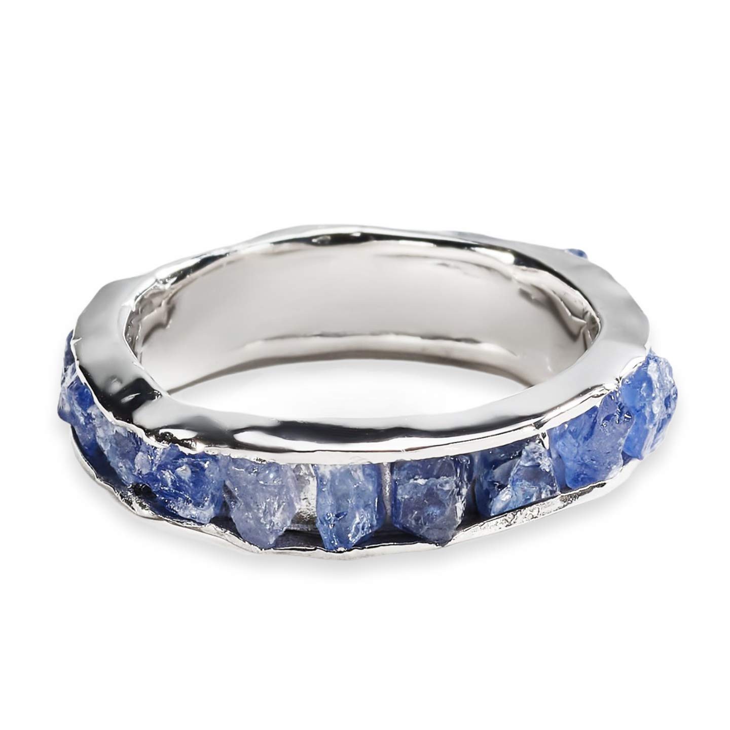 german kabirski 4.20 Carat Blue Tanzanite Handmade Band Ring in 925 Sterling Silver with White Rhodium Plating Size 7.5