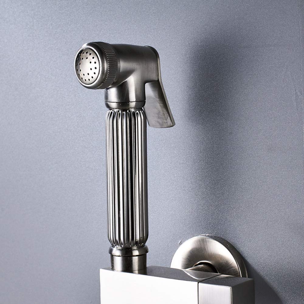 Wall Mount Bidet Sprayer Faucet Set with Cold Water Brass Handheld Toilet Bidet Attachment Pressure Sprayer Single Handle/Brushed Nickel a (Brushed Nickel a)