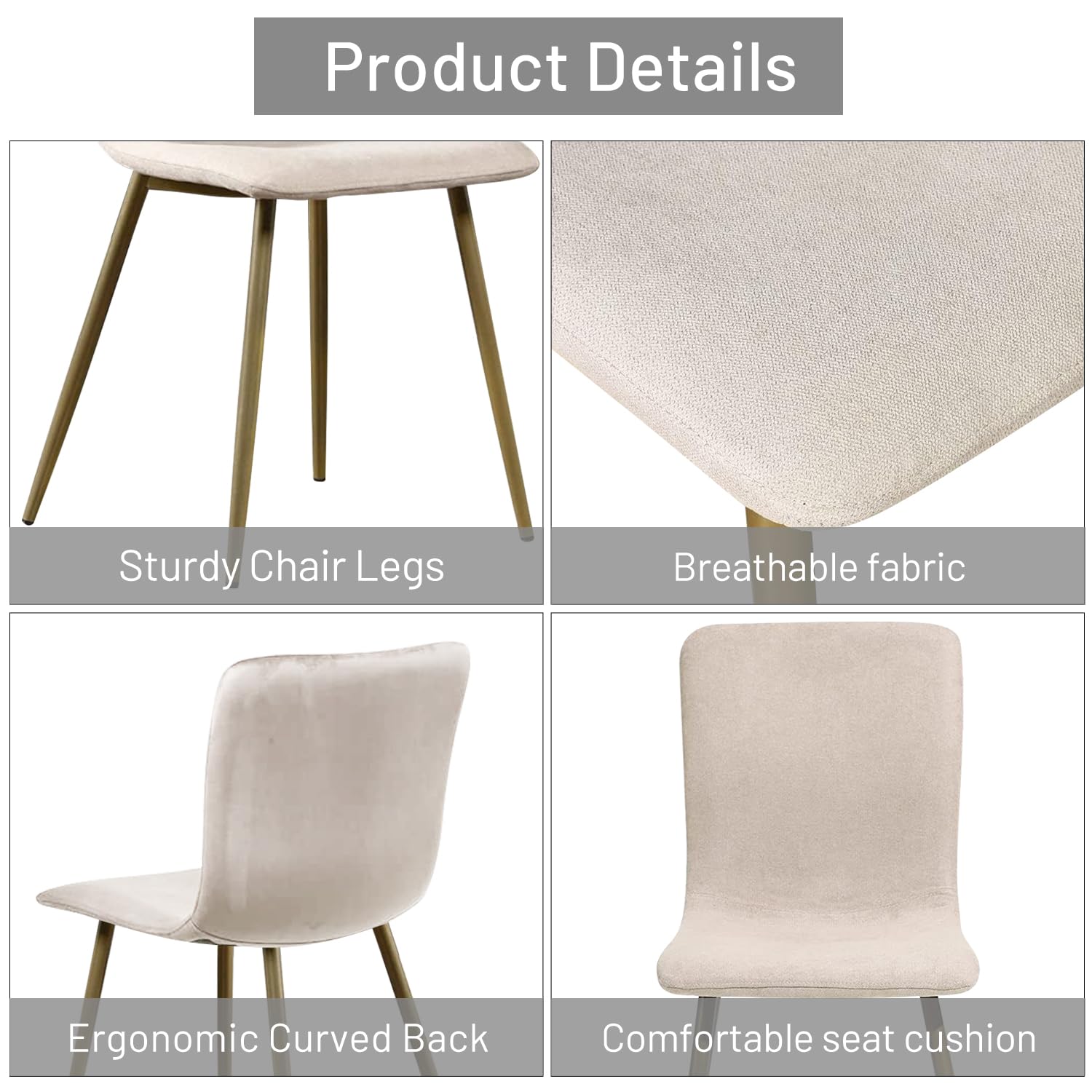 FurnitureR Dining Chairs Set of 2 Comfy Side Seating with Fabric Cushion PU Back and Sturdy Oak Legs for Kitchen Living Waiting Room, Grey