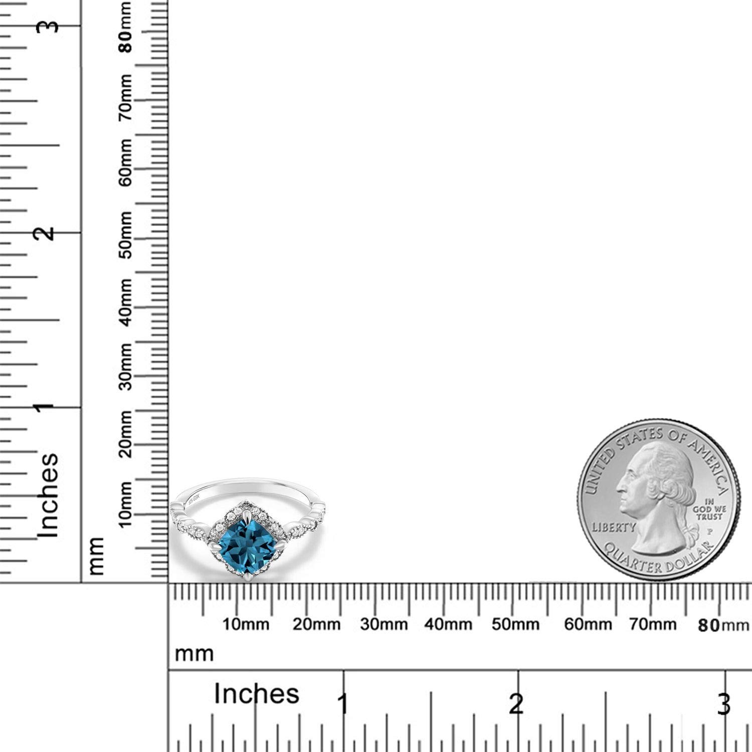 Gem Stone King 925 Sterling Silver London Blue Topaz and Moissanite Solitaire Engagement Ring For Women | 2.19 Cttw | Cushion Cut 7MM | Gemstone Birthstone | Available in Size 5, 6, 7, 8, 9