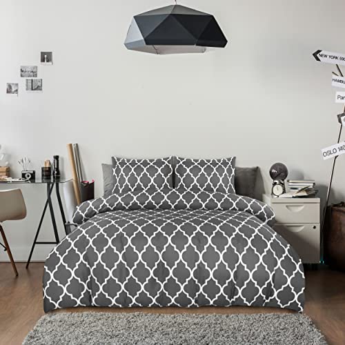Utopia Bedding 1 Duvet Cover with 2 Pillow Shams - 3 Pieces Comforter Cover with Zipper Closure - Ultra Soft Brushed Microfiber, 90 X 90 Inches (Queen Size, Quatrefoil Grey)