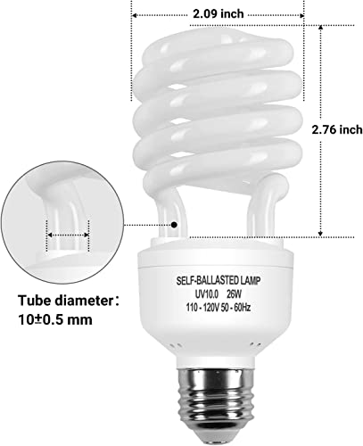 Simple Deluxe 2-Pack Reptile Compact Fluorescent Lamp Light Bulb for Rainforest Tropical Terrarium, Lizard, Turtle, UVB 10.0, 26W