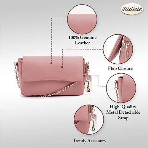 Hidelle Womens Leather Crossbody Shoulder Bag With Adjustable Straps | Purse Handbags For girls- Pink
