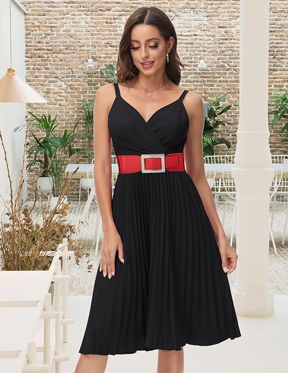 GRACE KARIN Wide Diamind Belts for Women Elastic Vintage Belt Stretchy Retro Wide Belt(Black,L