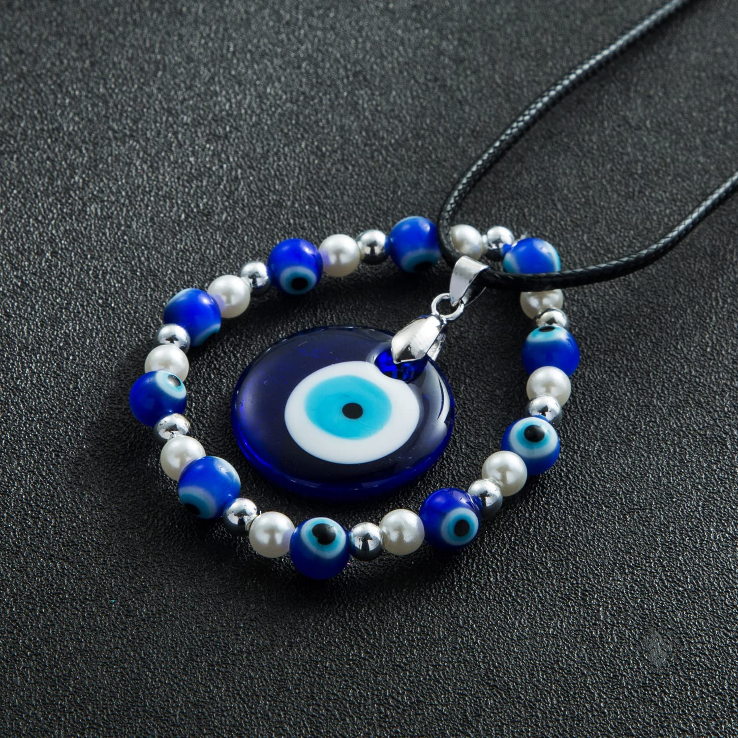 JDXN 4PCS Evil Eye Blue Glass Eye pendant Necklace Evil Eye Ring Set Plated Eye Rings Colorful Evil Eye Finger Ring For Women Girls (bule/Gold/Silver /4PCS)