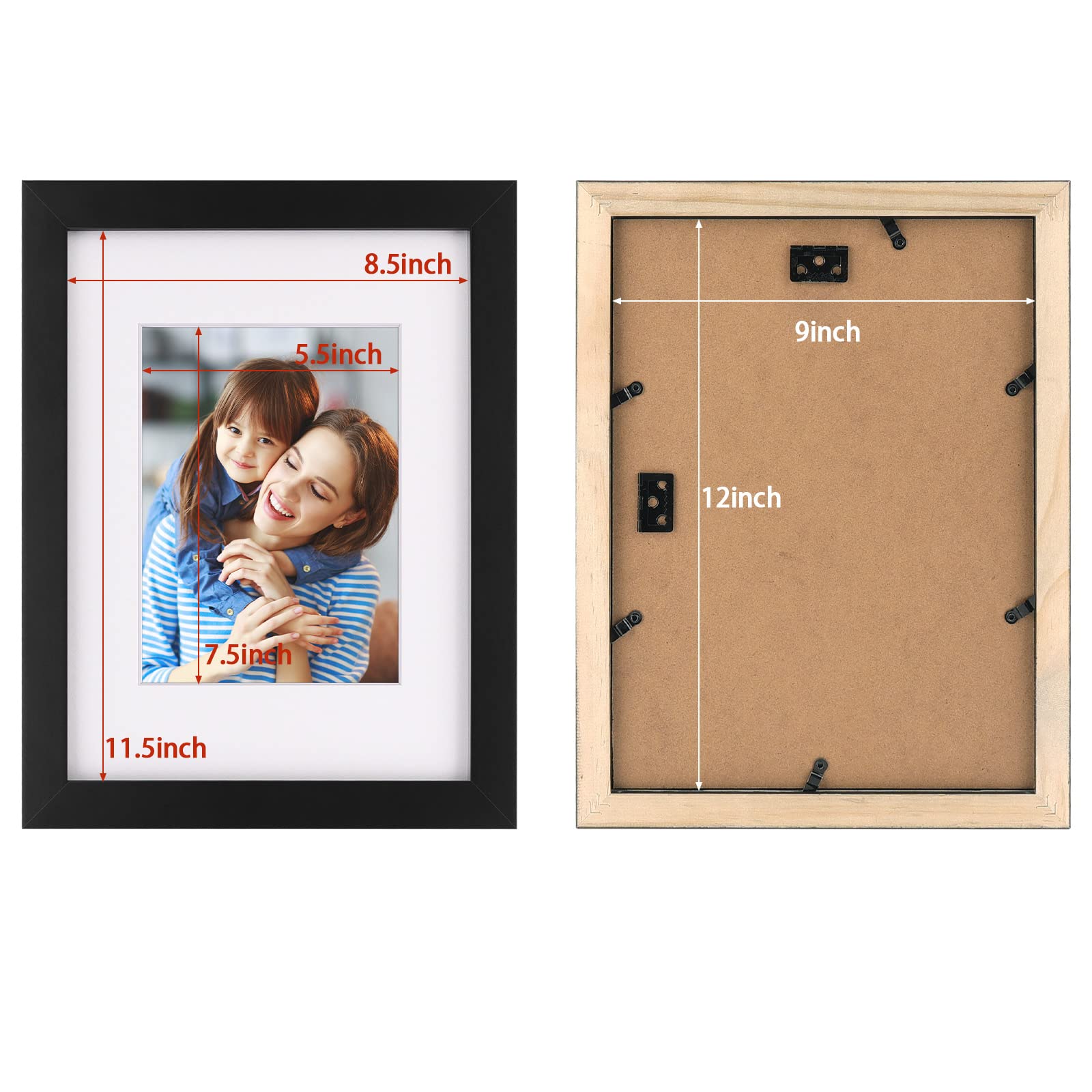 Golden State Art Picture Frame, 9x12 inches, Black, Acrylic Glass, Solid Wood, Mat for 6x8 Photos, Wall Display