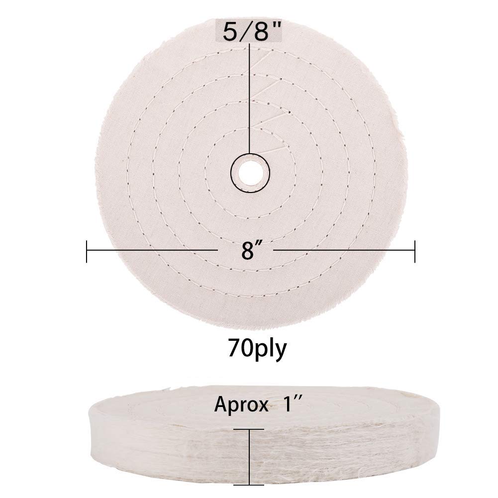 SCOTTCHEN Buffing Polishing Wheel 8" x 5/8" Arbor x 70Ply White Fine Cotton for Bench Grinder - 2 PCS