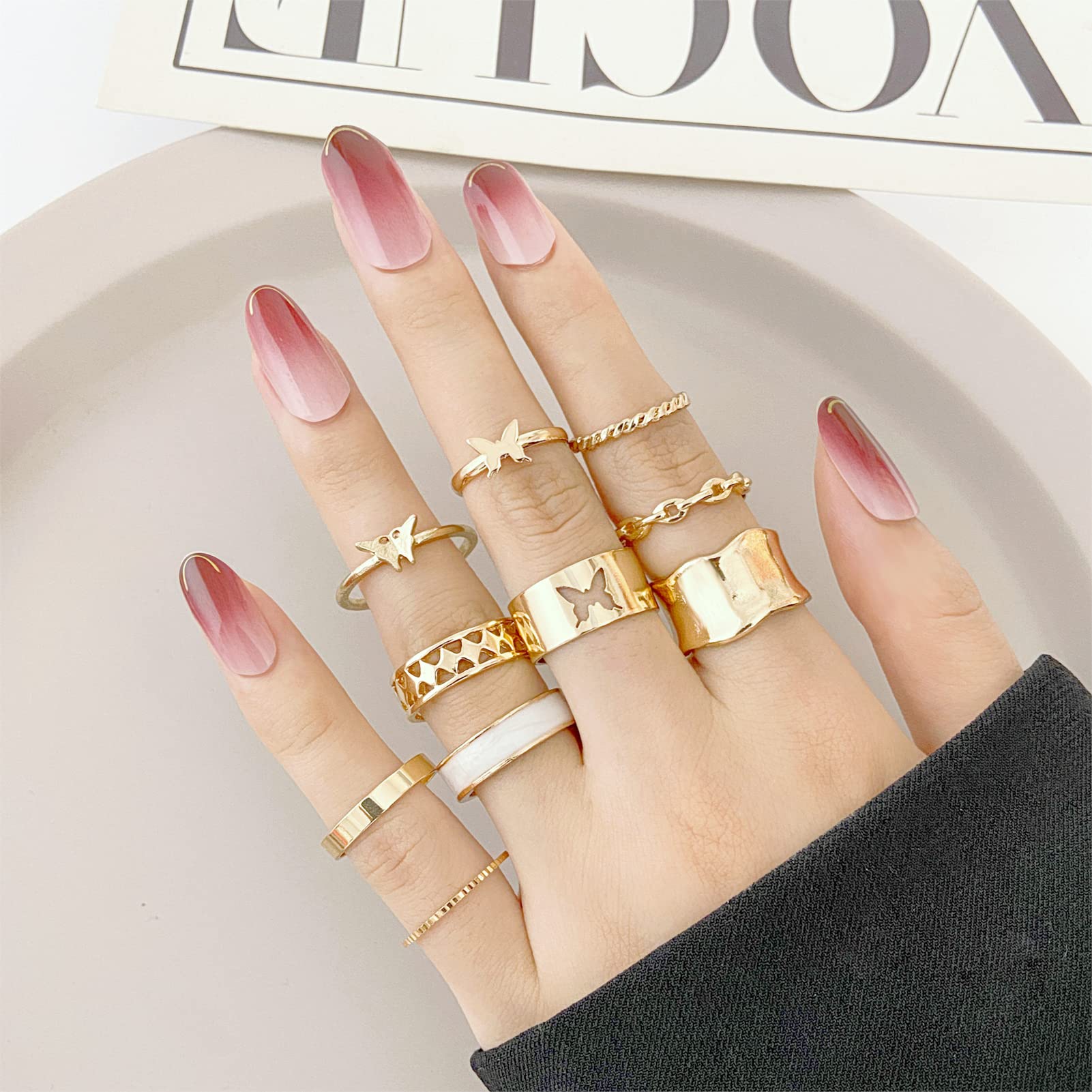 ÌF ME Gold Stackable Knuckle Rings Set Link Twist Midi Rings for Women Men Bohemian Retro Adjustable Joint Statement Finger Rings (golden4)