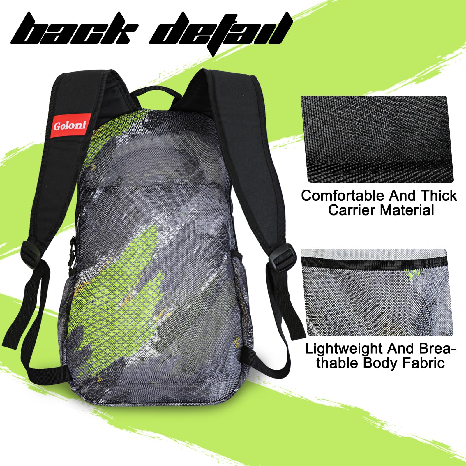 Goloni Swim Bag Lightweight Mesh Beach Bag Quick Dry See Through Backpack For Swimming Beach Gym Workout Gear (Black)