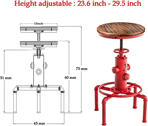 Topower 3 Piece Pub bar Set Vintage Industrial Round bar Table and Stools for 2, Height Adjustable Pub Table and stools Match bar Height and Counter Stool Antique Red(1 Table + 2 Chairs)