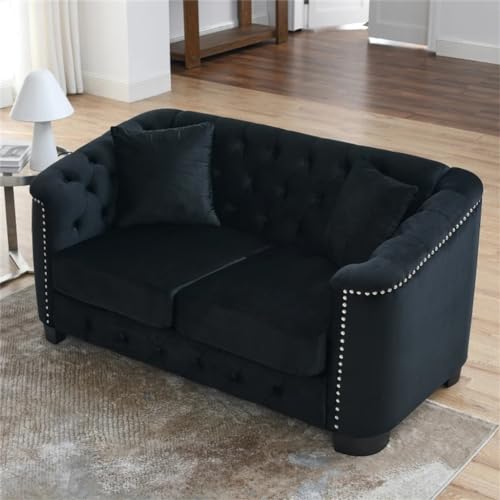 Generic 59-Inch Velvet Sofa, 2-Seater Sofa, Upholstered Tufted Backrests with Nailhead Arms A for Living Room