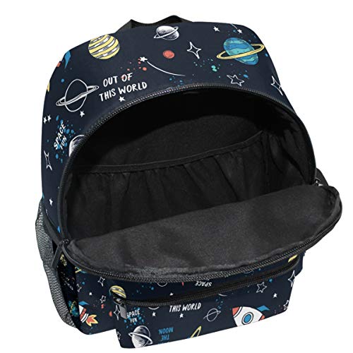 Wamika Space Rocket Universe Galaxy Backpack for Kids Girls Boys Sun Moon Bookbag Daypack with Chest Strap Mini Elementary School Bags Water Resistant Durable for School Student
