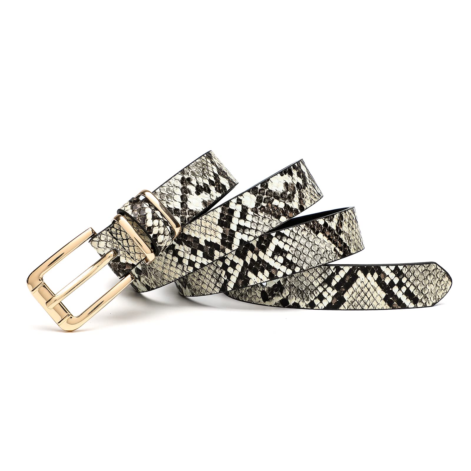 IFENDEI Women Waist Belts for Dresses Thin Black Skinny Leather Belts with Gold Pin Buckle Snake X-Small