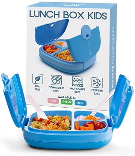 Umami Bento Lunch Box KIDS with Cutlery, Leak-Proof, Easy to Clean, 3 Compartments Bento Box for Kids, Ideal Portion Sizes for Ages 4 to 12, for Boys & Girls, Microwave, Dishwasher & Safe, BPA-Free
