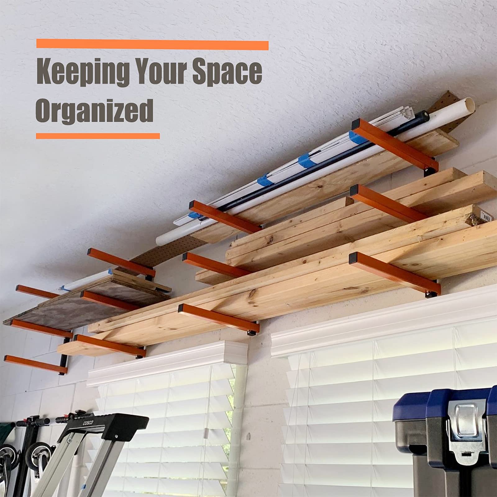 Wallmaster Lumber Storage Metal Rack, Lumber Organizer Wall Mount Wood Rack Organizer 3-Level Wood Storage System, 2 Pack