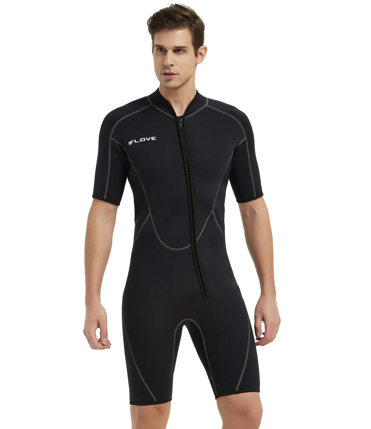 IFLOVE 3mm Shorty Wetsuit for Men Neoprene Diving Suit Front Zip Wetsuit for Diving Snorkeling Surfing, Medium