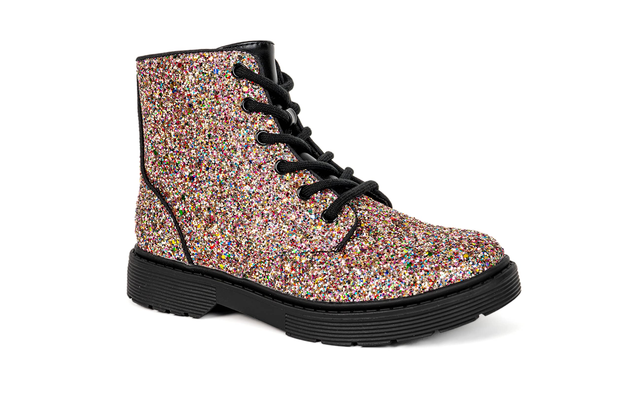 Girls Boys Glitter Ankle Boots Side Zipper Combat Shoes with Lace Up Multi-color size 2.