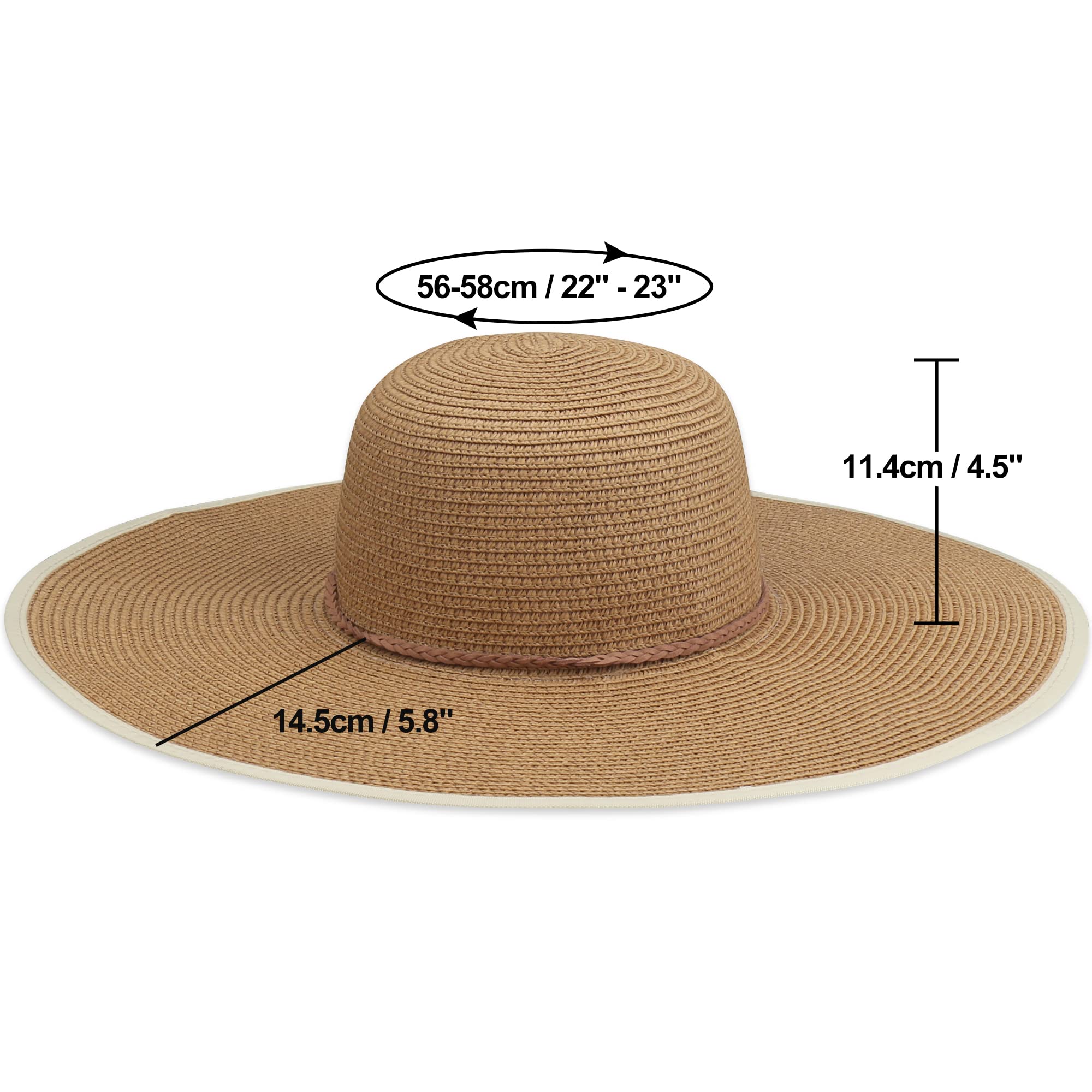 IRIS CRAFT Wide Brim Beach Sun Straw Hat Women UV UPF50 Travel Floppy Summer UV Hat, Black & Braids